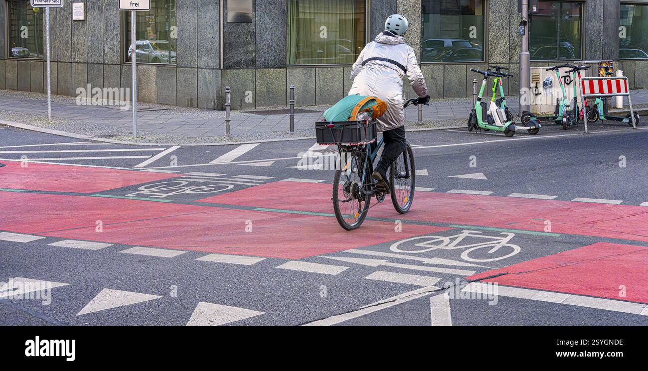 Red marked cycle path in the city centre, Berlin, Germany, Europe Stock ...