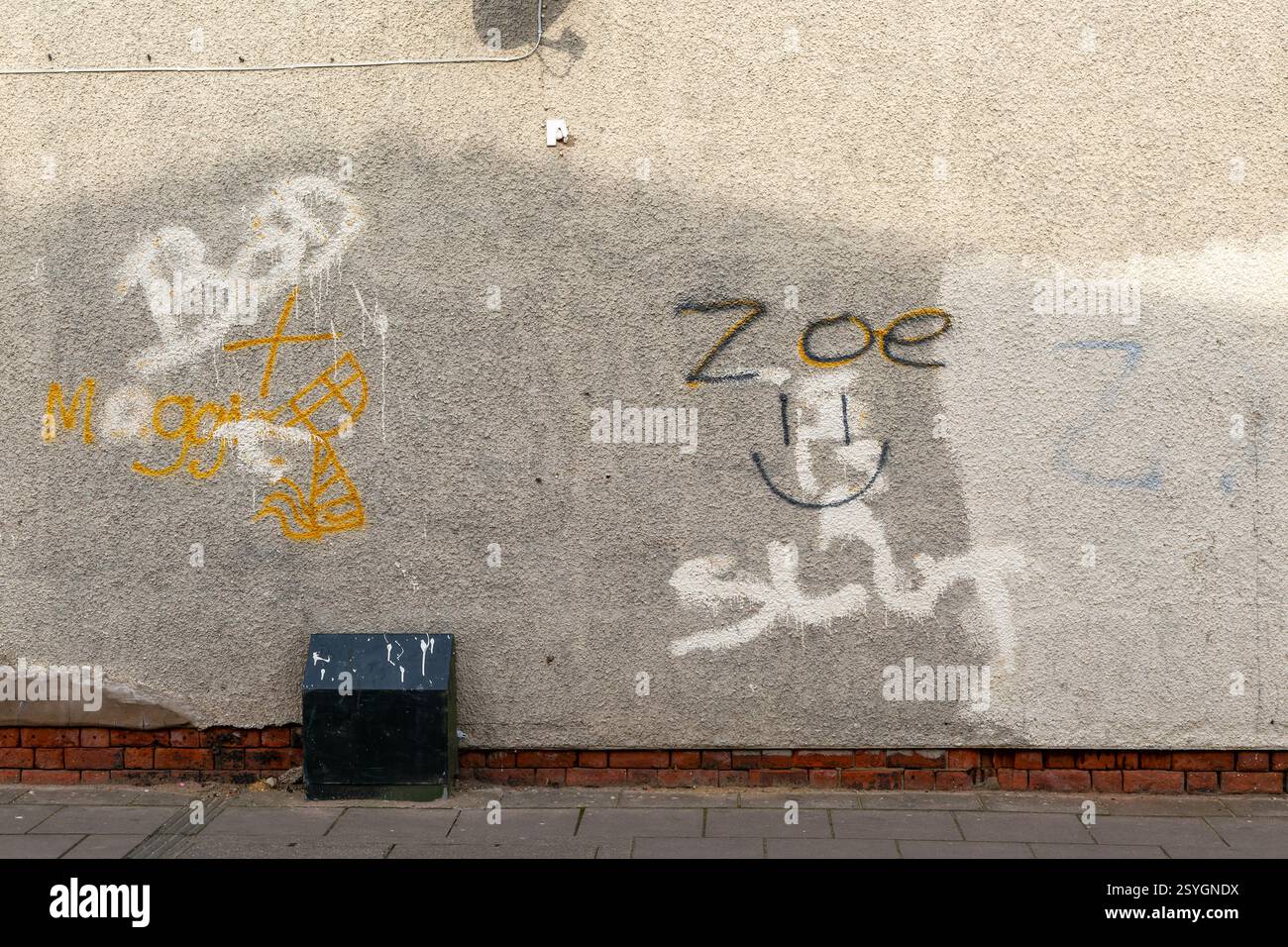 Graffiti sprayed onto wall, Pasture Street, Grimsby, north east ...