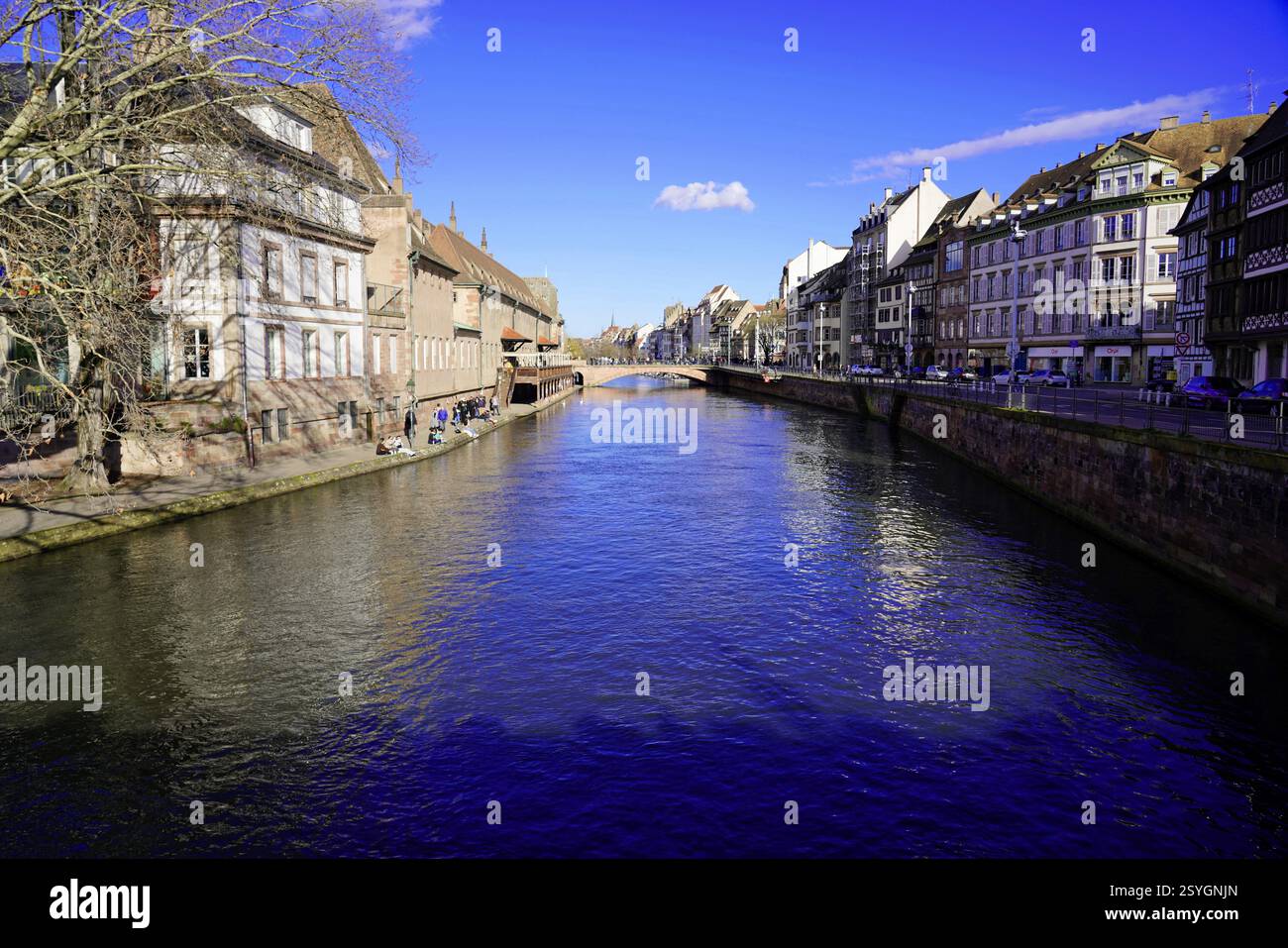 River Ill, surrounded by half-timbered houses with reflection in the ...