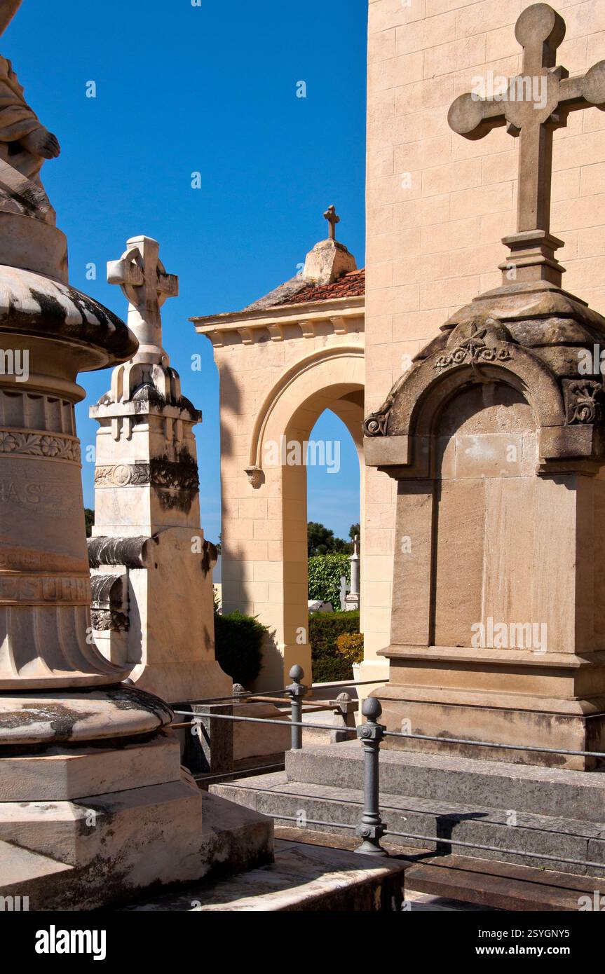 Mausoleum and sculptures in the famous catholic cemetery by the sea in ...