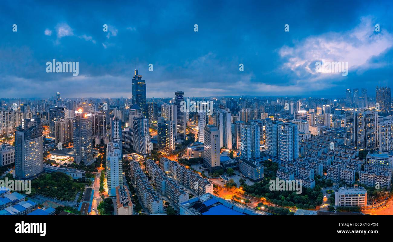 Birds eye view downtown night hi-res stock photography and images - Alamy