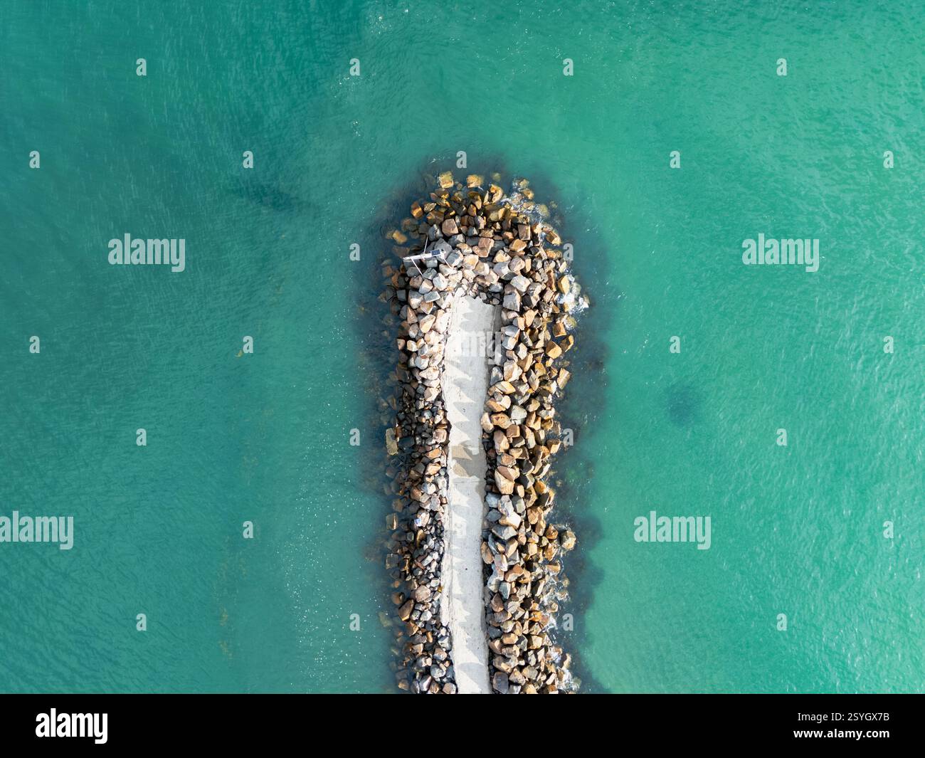 Top down aerial view of break wall at Swansea Heads - NSW Australia ...
