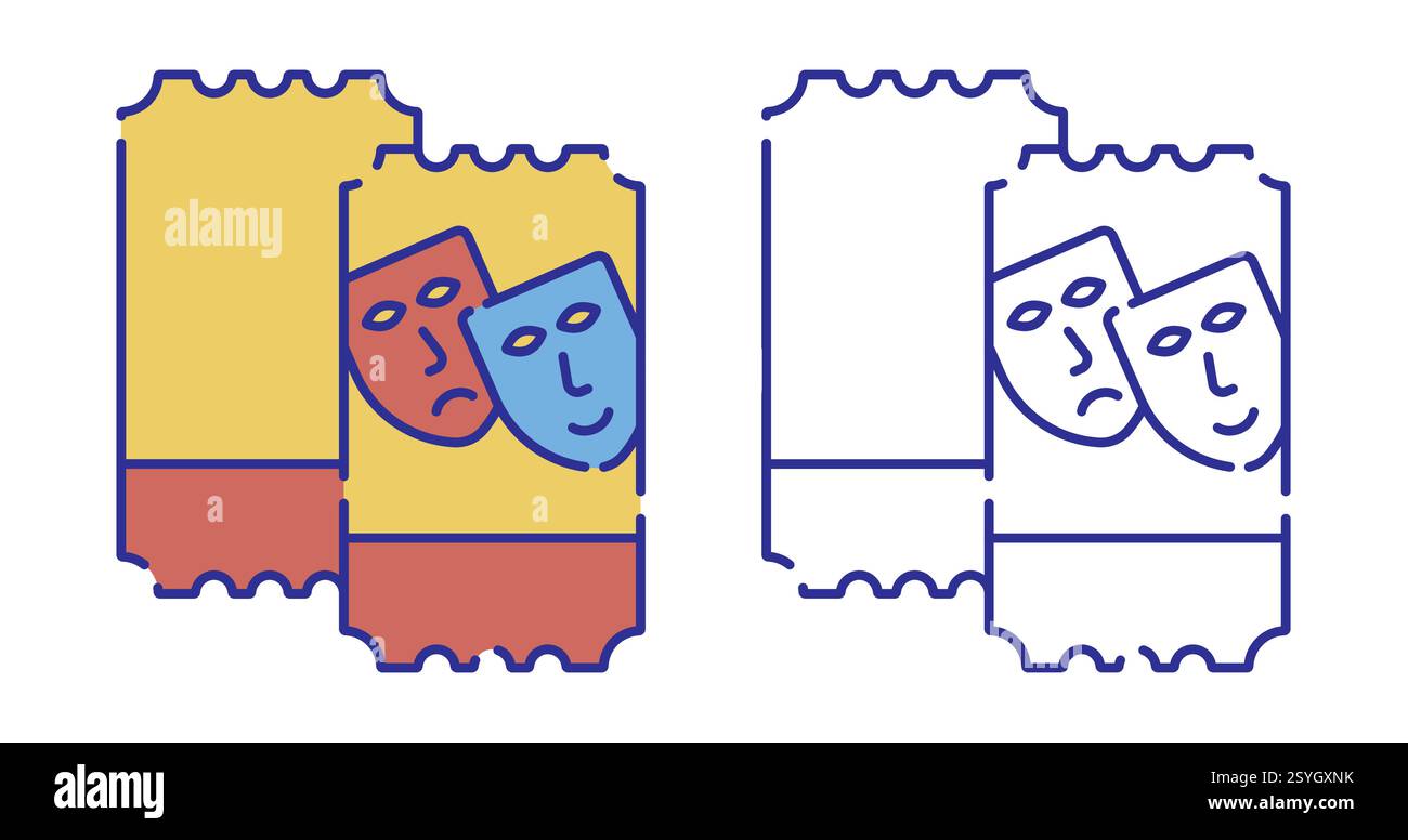 Thin line stroked color icon. Theater ticket. Perforated paper ticket ...