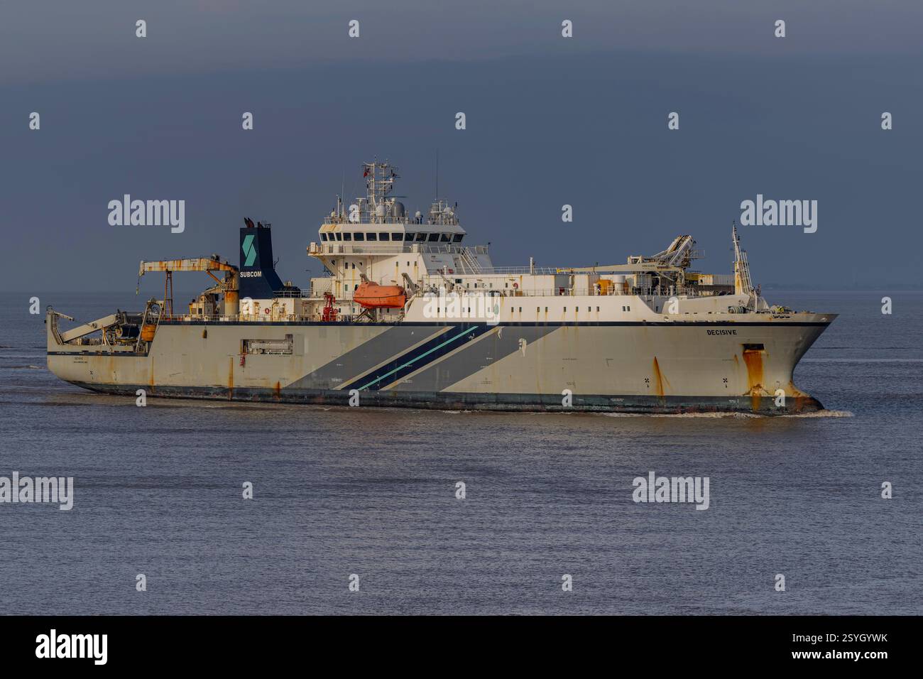 Cable layer Decisive heading for Avonmouth docks Stock Photo - Alamy