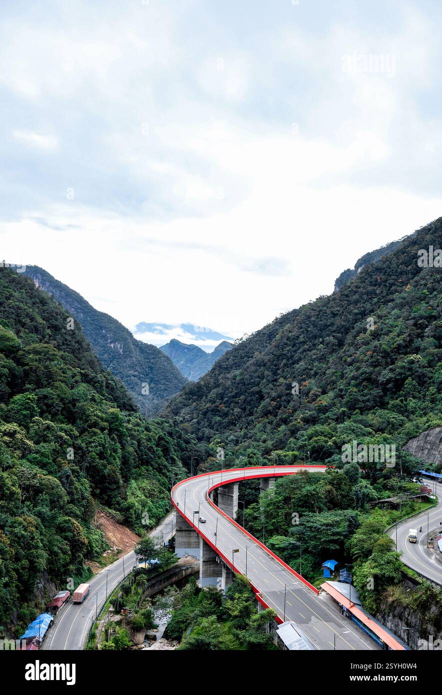 Aerial view of Kelok 9 or Kelok Sembilan, the iconic winding road in ...
