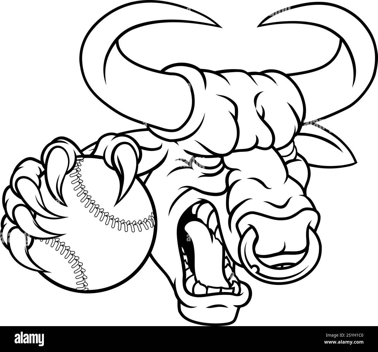 Bull Minotaur Longhorn Cow Baseball Mascot Cartoon Stock Vector Image ...
