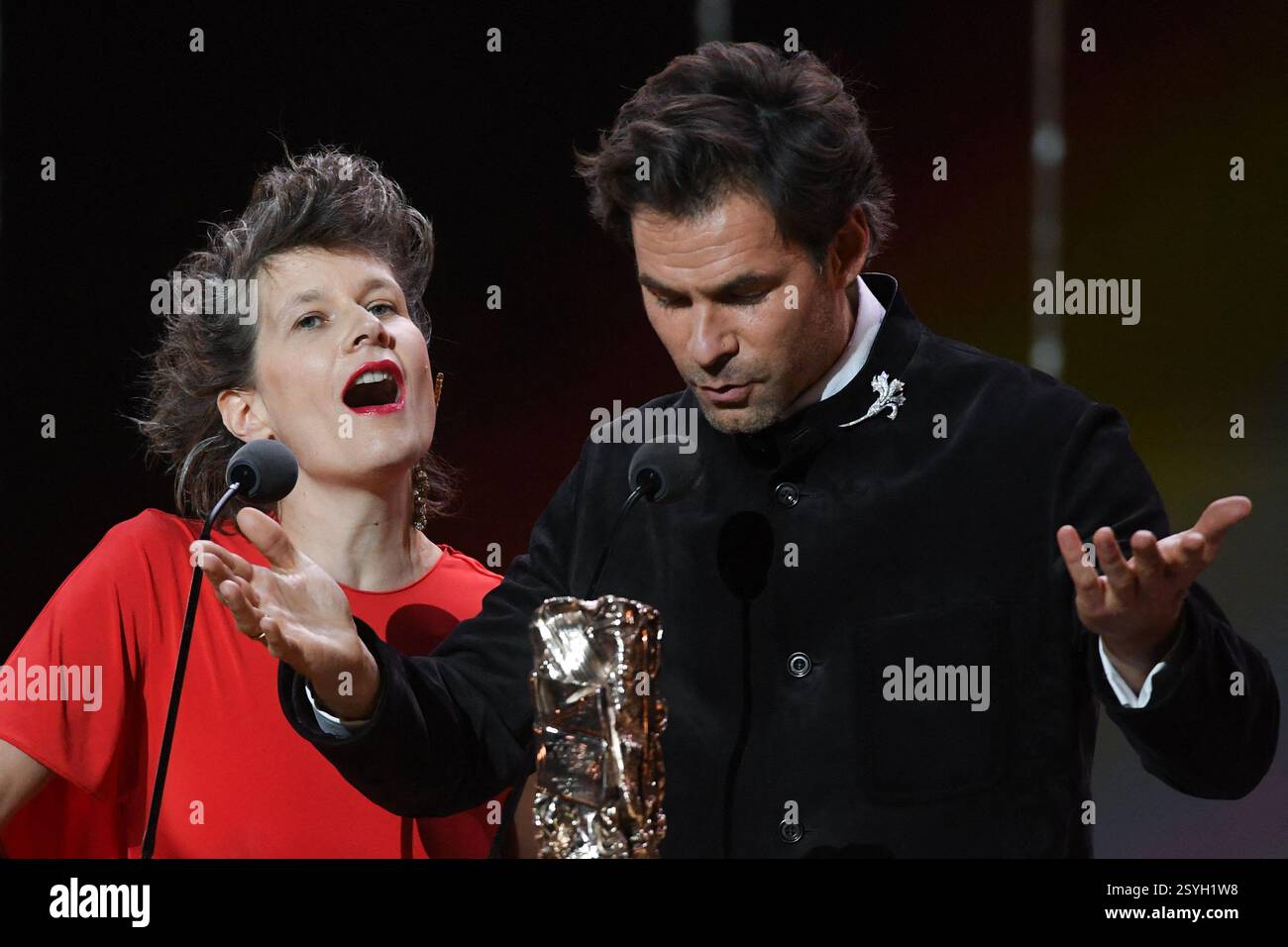 Paris, France. 25th Feb, 2025. Camille Ducol and Clement Ducol receive ...