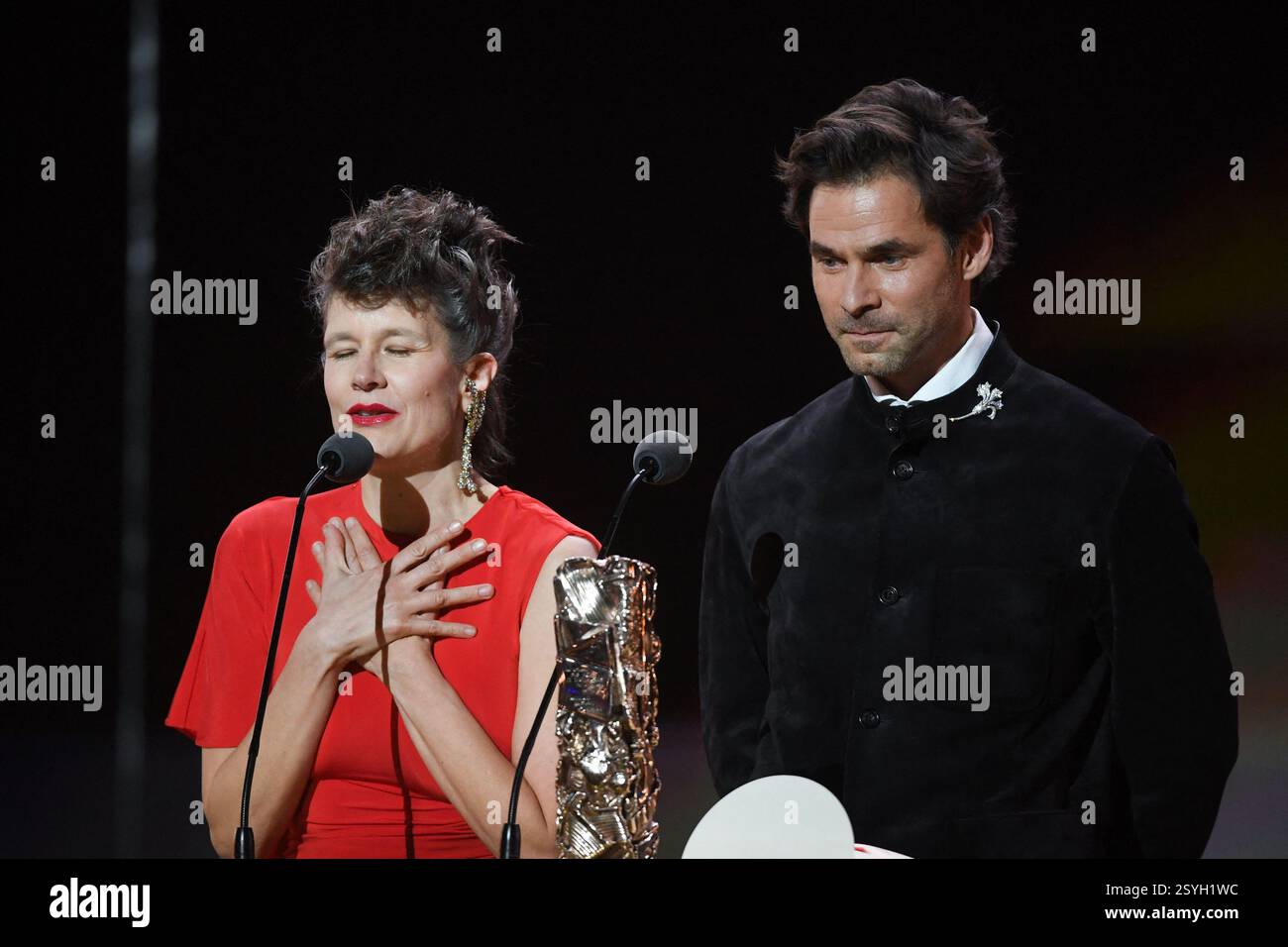 Paris, France. 25th Feb, 2025. Camille Ducol and Clement Ducol receive ...
