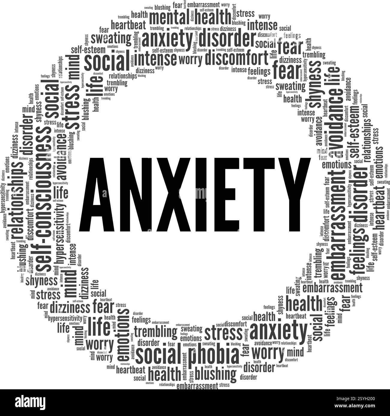 Anxiety word cloud conceptual design isolated on white background Stock ...
