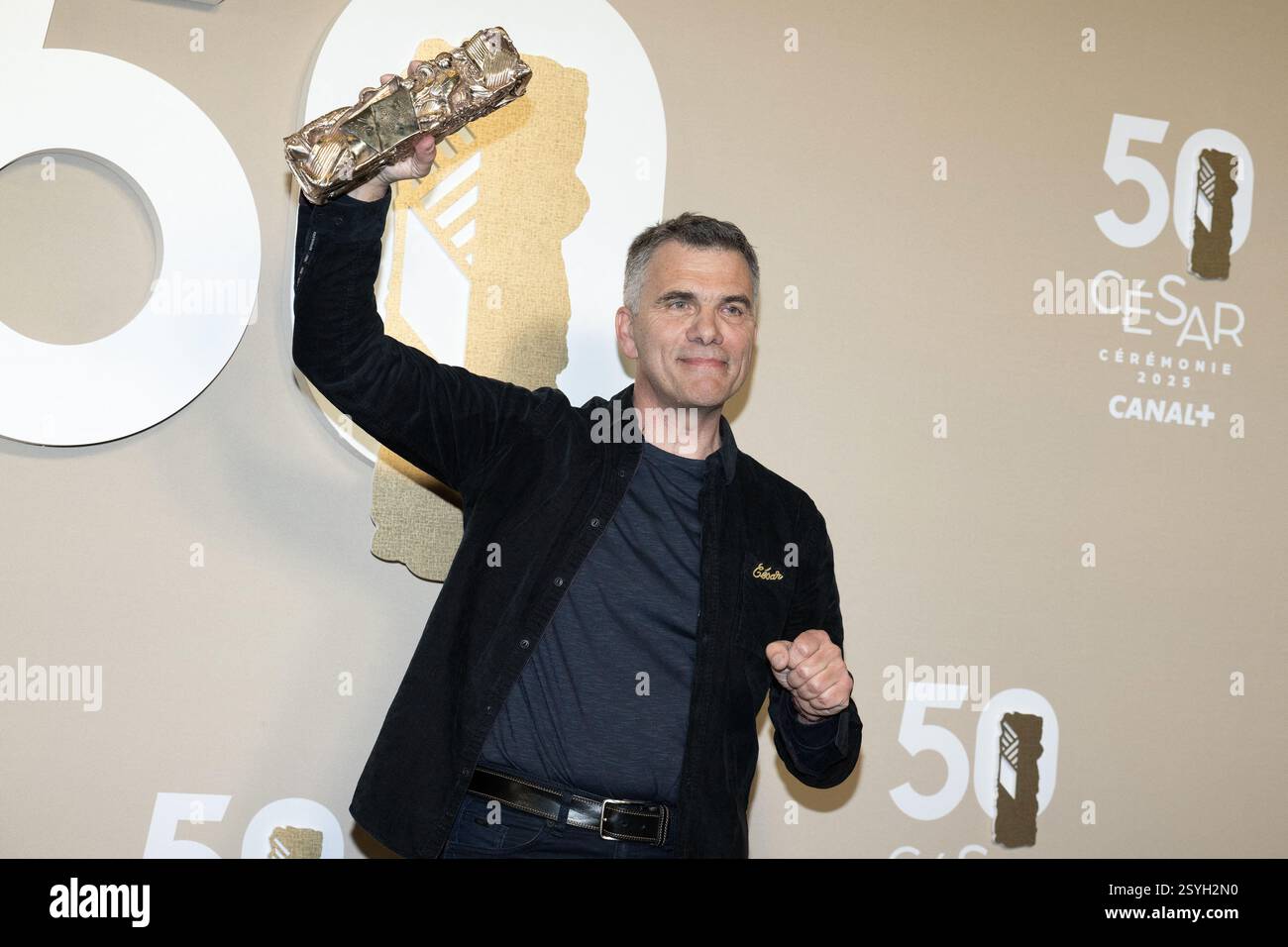 Paris, France. 28th Feb, 2025. Gilles Perret poses in the winners room ...