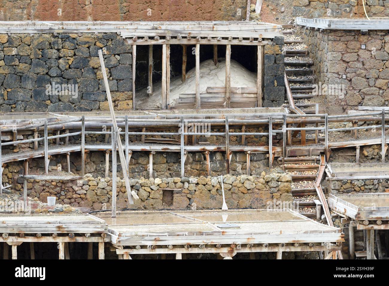 Detail of the extraction of salt in the Añana Salt Mines Stock Photo ...