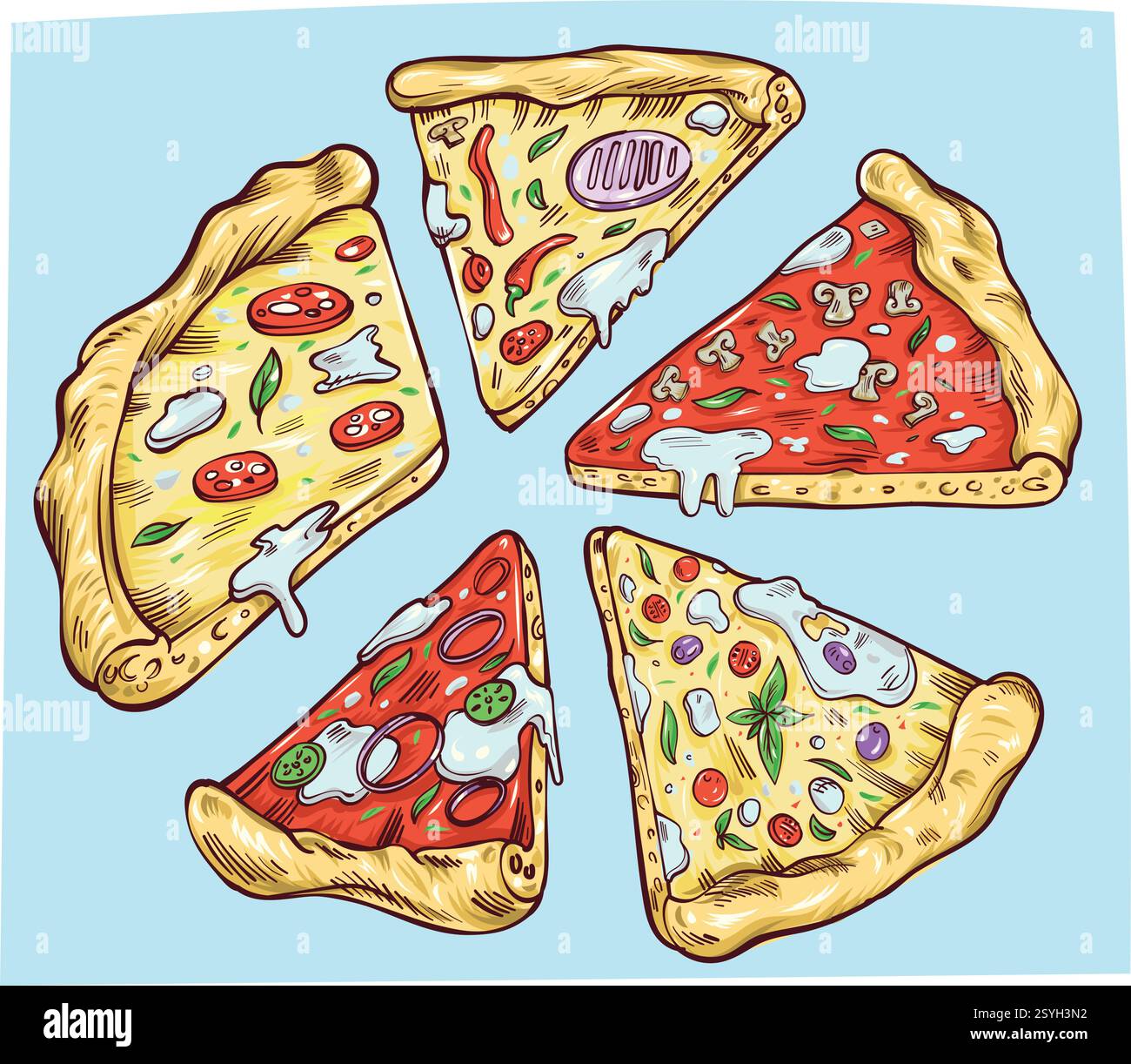 round pizza slices with explosive effect. vector illustration in ...