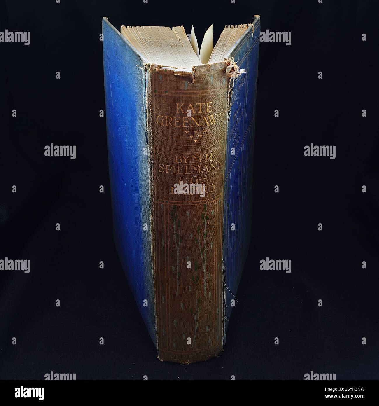 A 1912 Kate Greenaway book bound in blue cloth. An example of a damaged ...