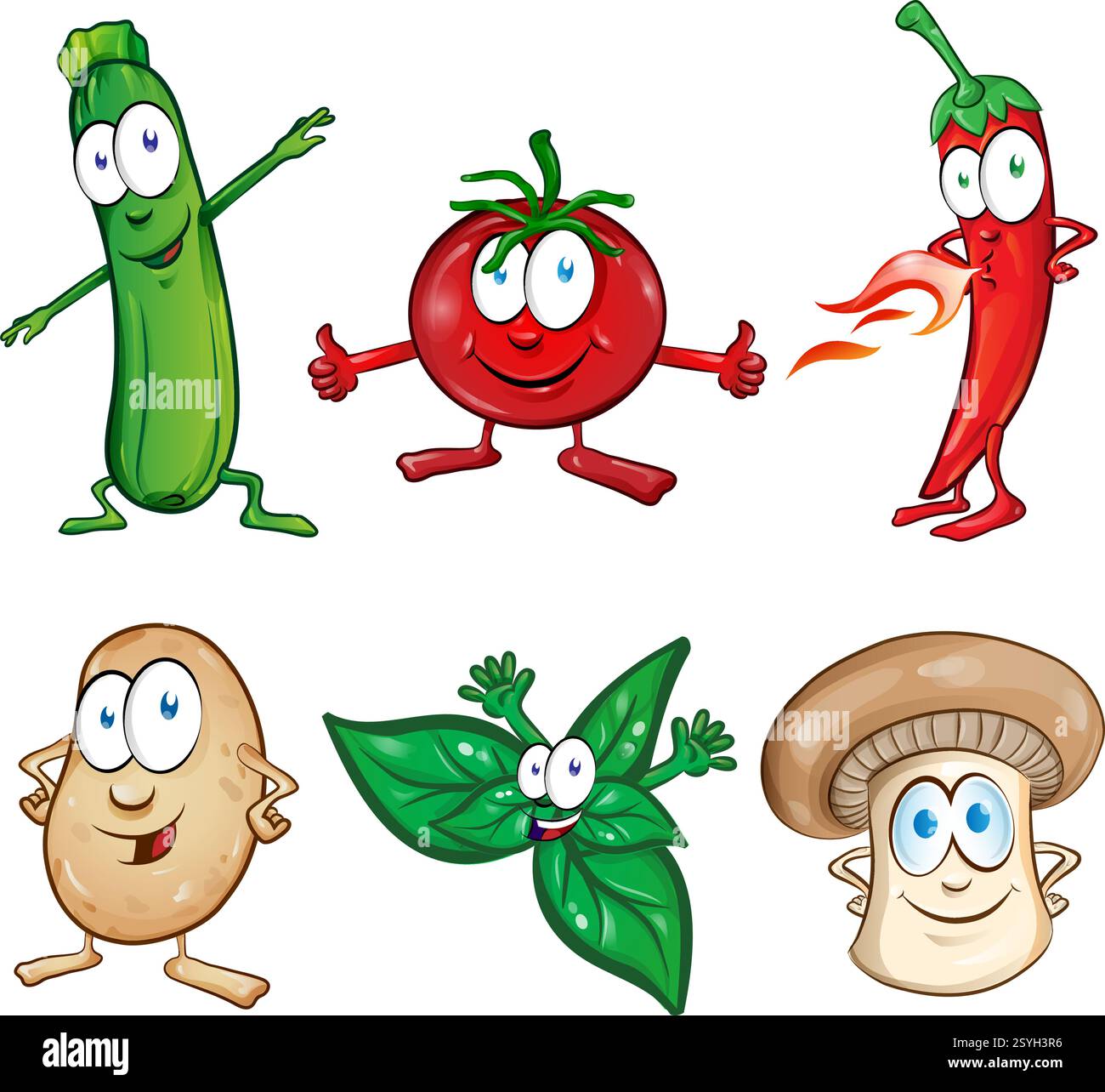Funny collection of cartoon plant characters. Vector vegetable isolates ...