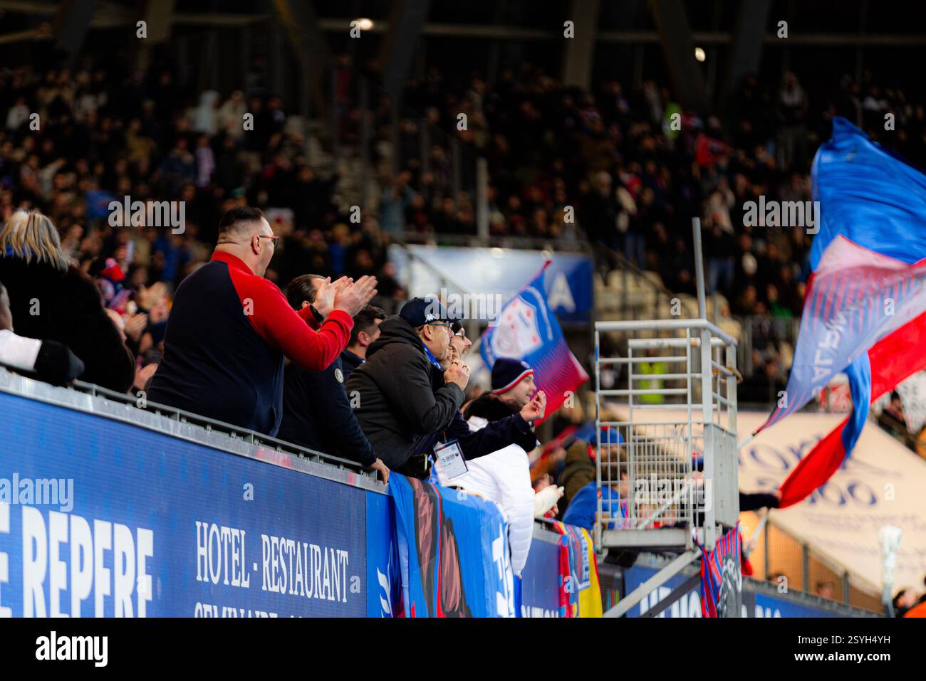 Grenoble fans in action during 2nd Division French Rugby Championship ...