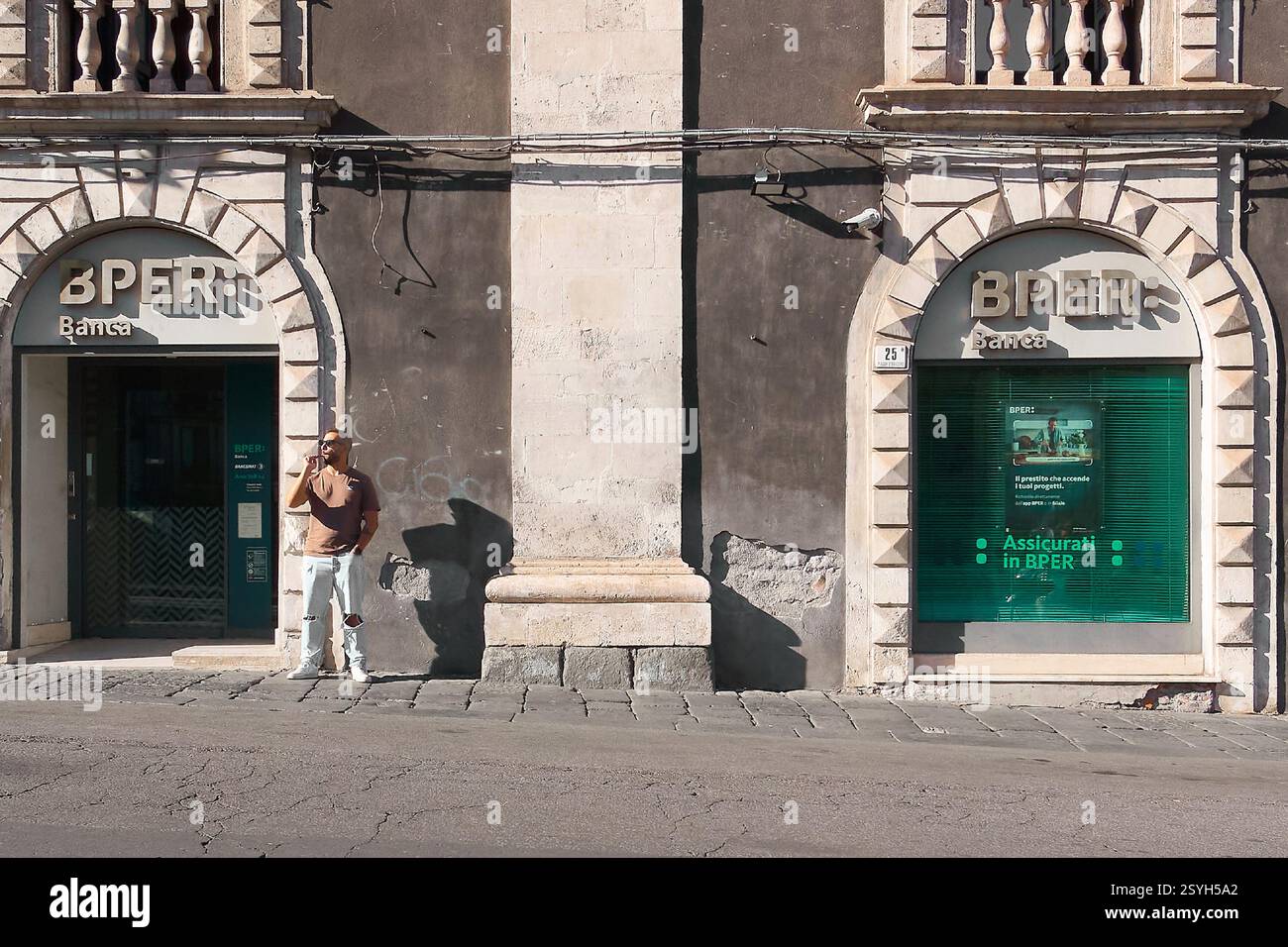 Catania. Italy - March 3, 2025: Striking BPER Bank facade with ornate ...