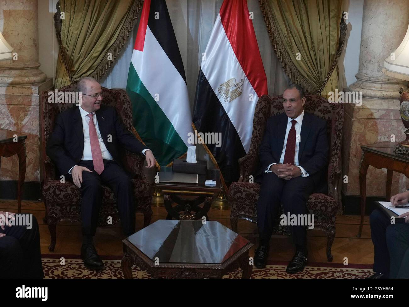 Egyptian Foreign Minister Badr Abdelatty, right, meets with Palestinian ...