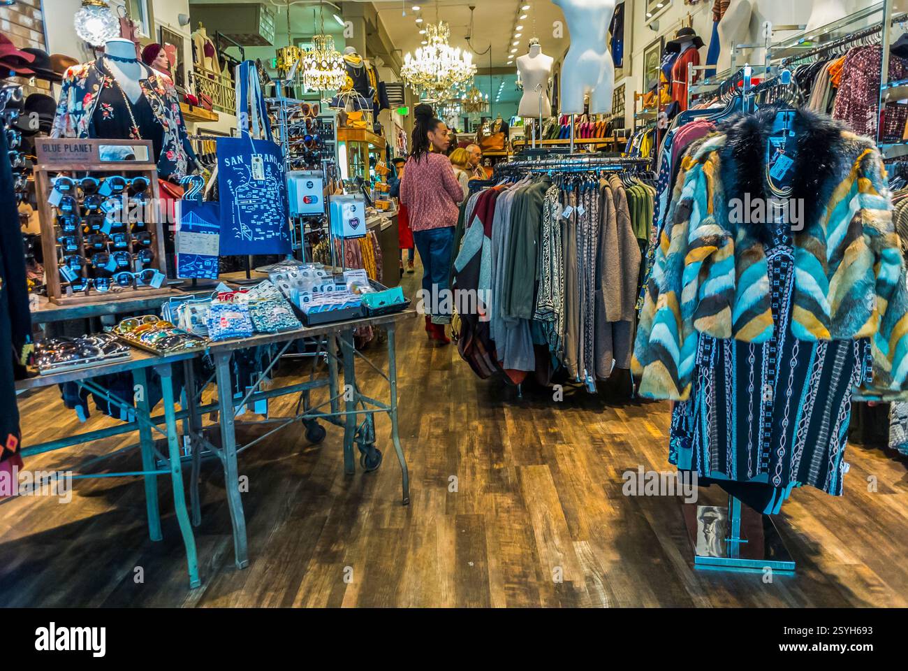 San Francisco, CA, USA, Wide Angle View, Inside Local Vintage Clothing ...