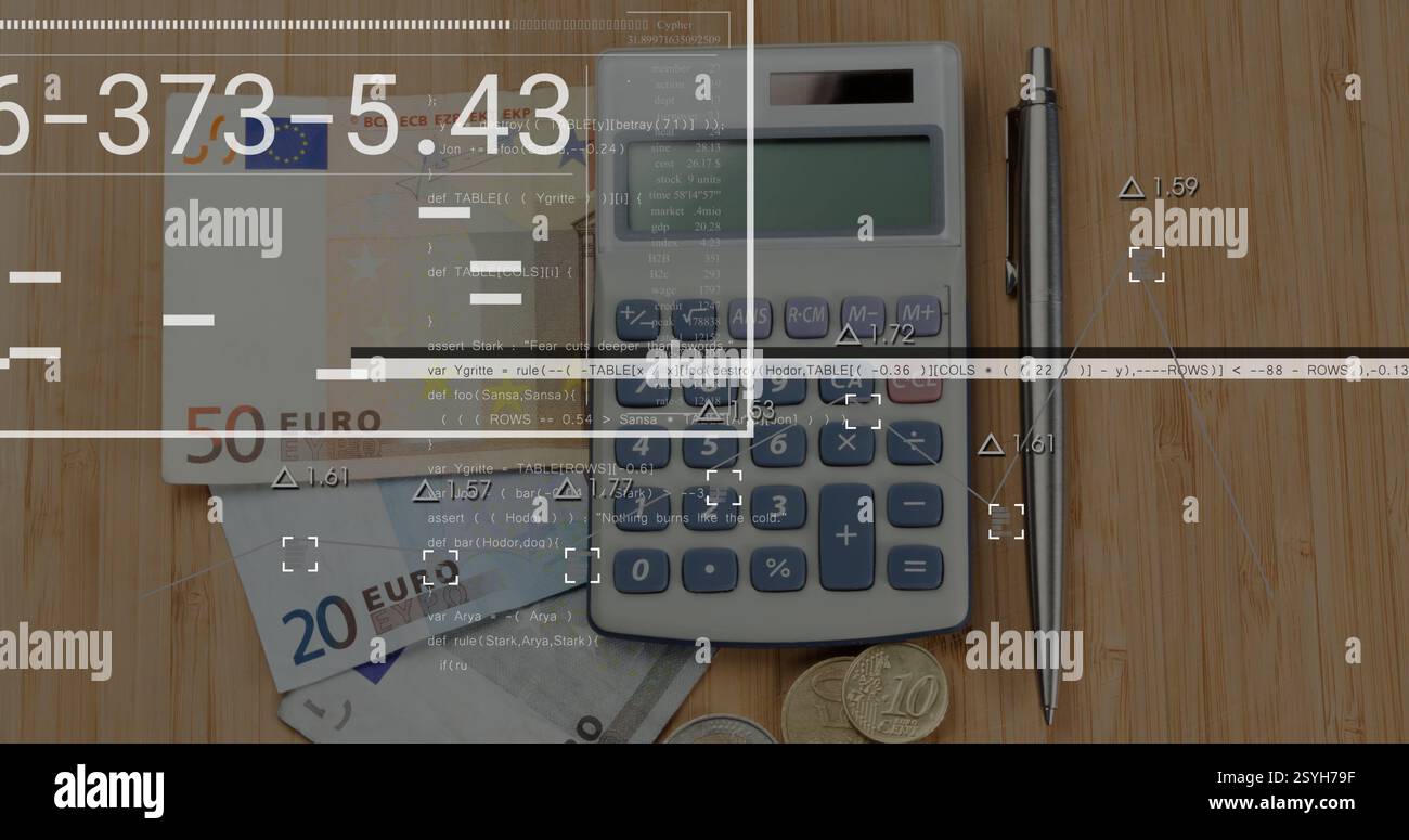 Image of data processing and banknotes over calculator Stock Photo - Alamy
