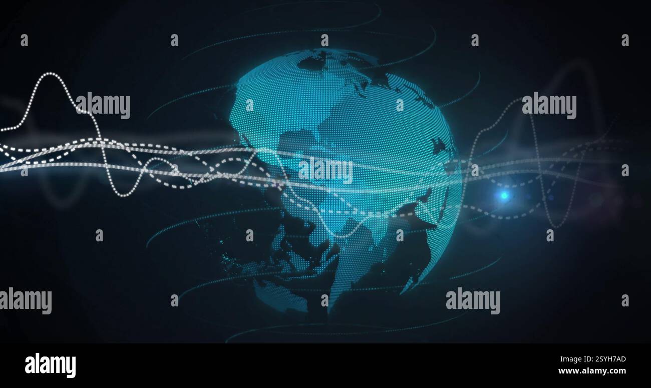 Image of spinning globe over diagram on black background Stock Photo ...