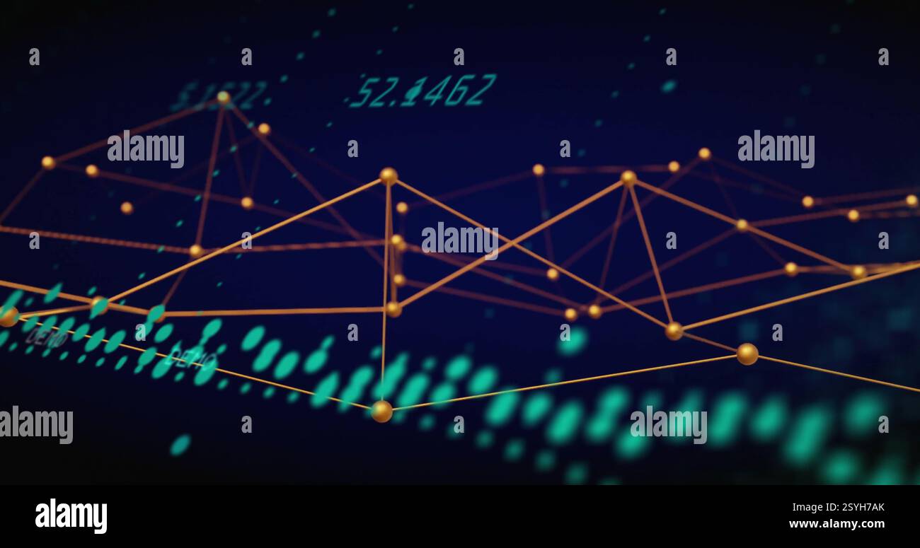 Image of yellow connections over data processing and diagram Stock ...