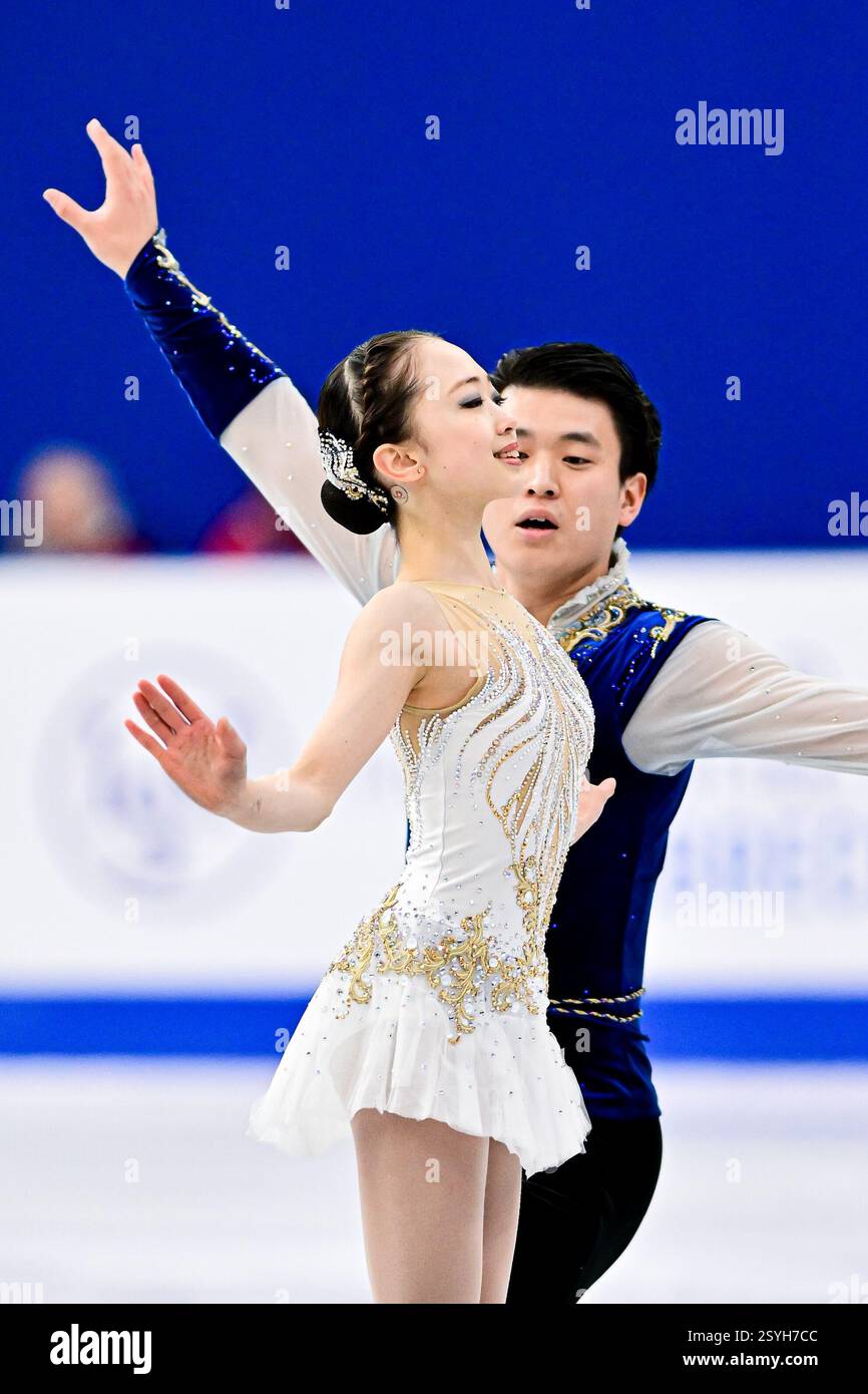 Sae SHIMIZU & Lucas Tsuyoshi HONDA (JPN), during Junior Pairs Short Program, at the ISU World ...