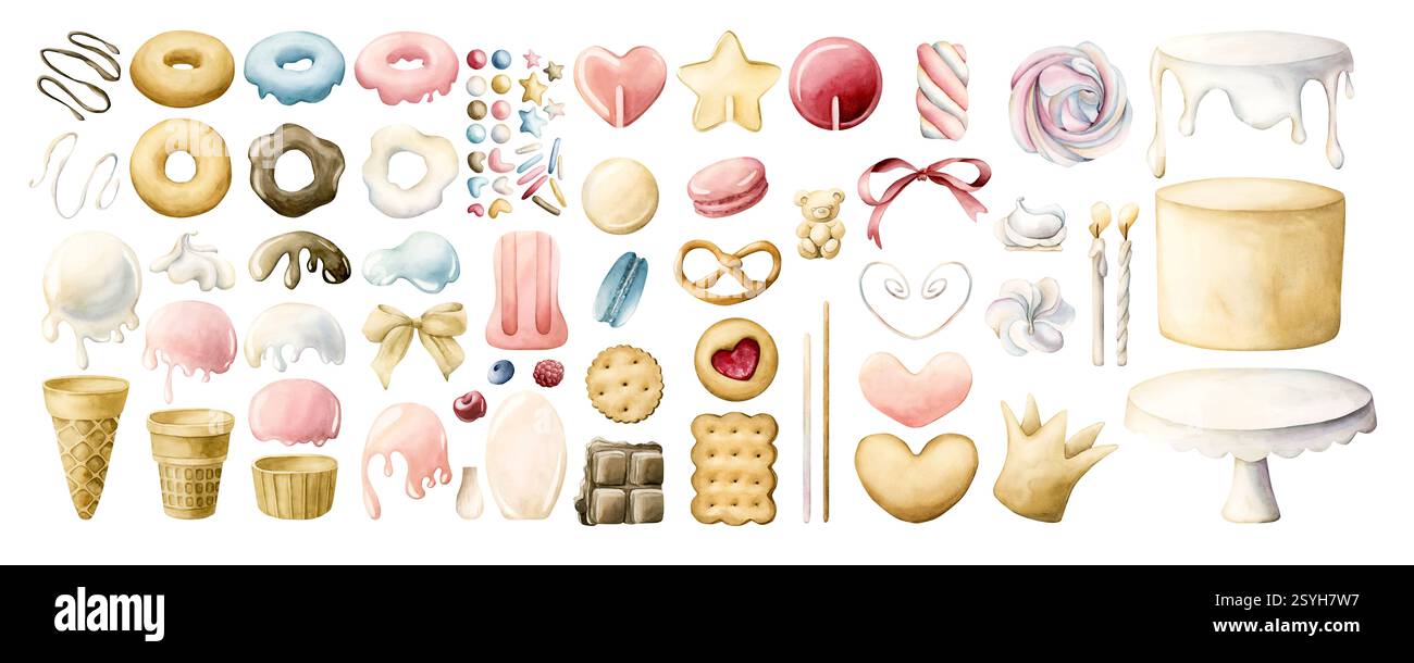 Cute birthday cake, ice cream, donut, cupcakes, lollipops, macaroons ...