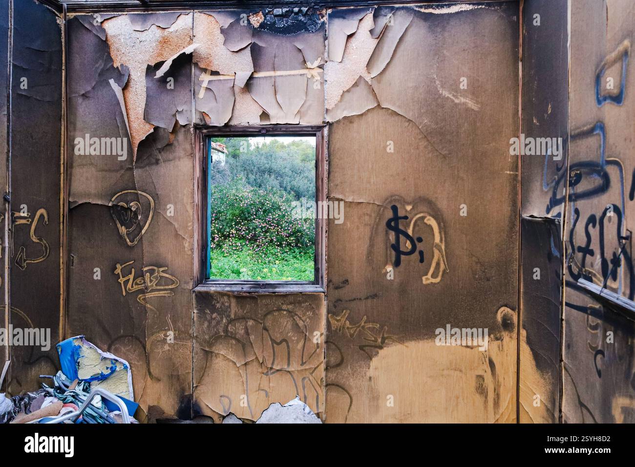 Vouliagmeni, Greece - February 28, 2025. Broken Window Frame on ...