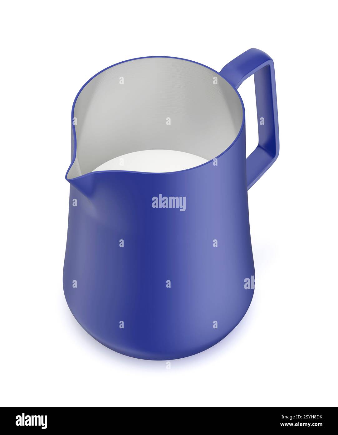 Blue metal milk frothing pitcher on white background Stock Photo - Alamy