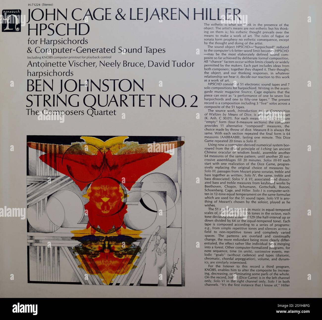 Vintage vinyl record cover, John Cage and Lejaren Hiller, HPSCHD 1967-1969, for Harpisods and ...