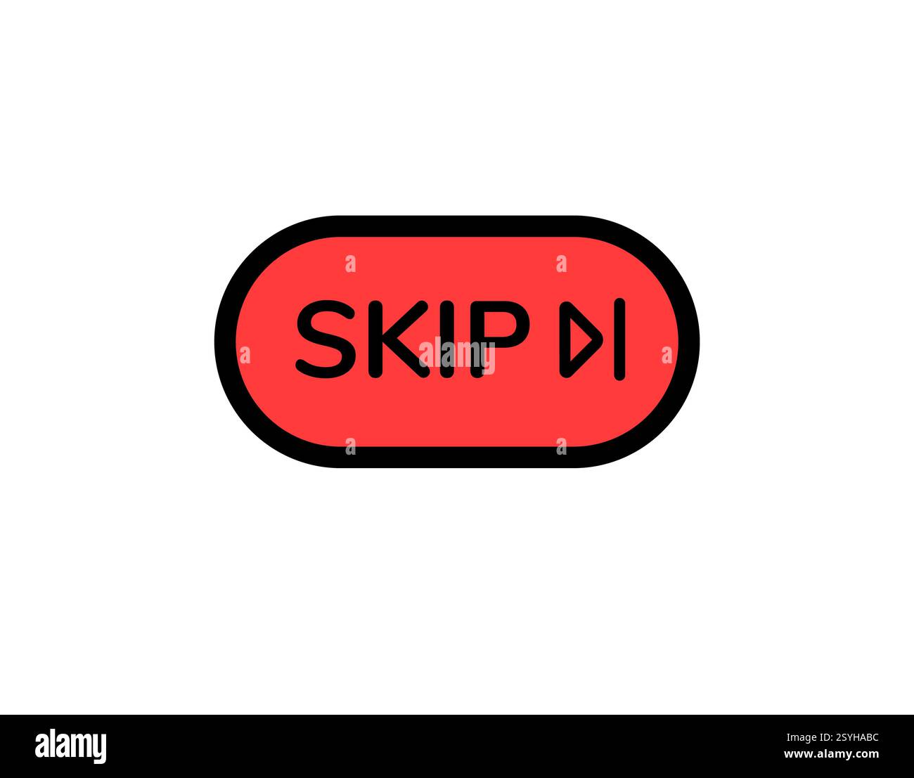 Skip button icon in red color with bold black outline and play symbol ...