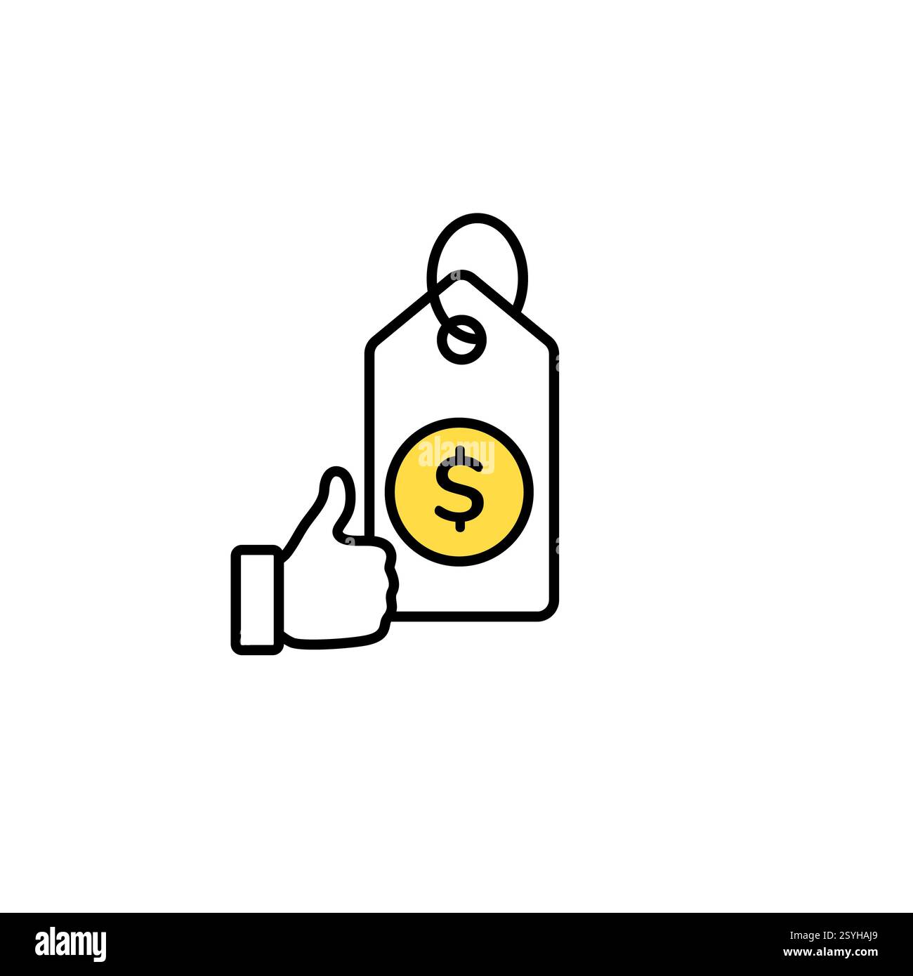 Thumbs up approving a price tag icon with a dollar symbol indicating ...