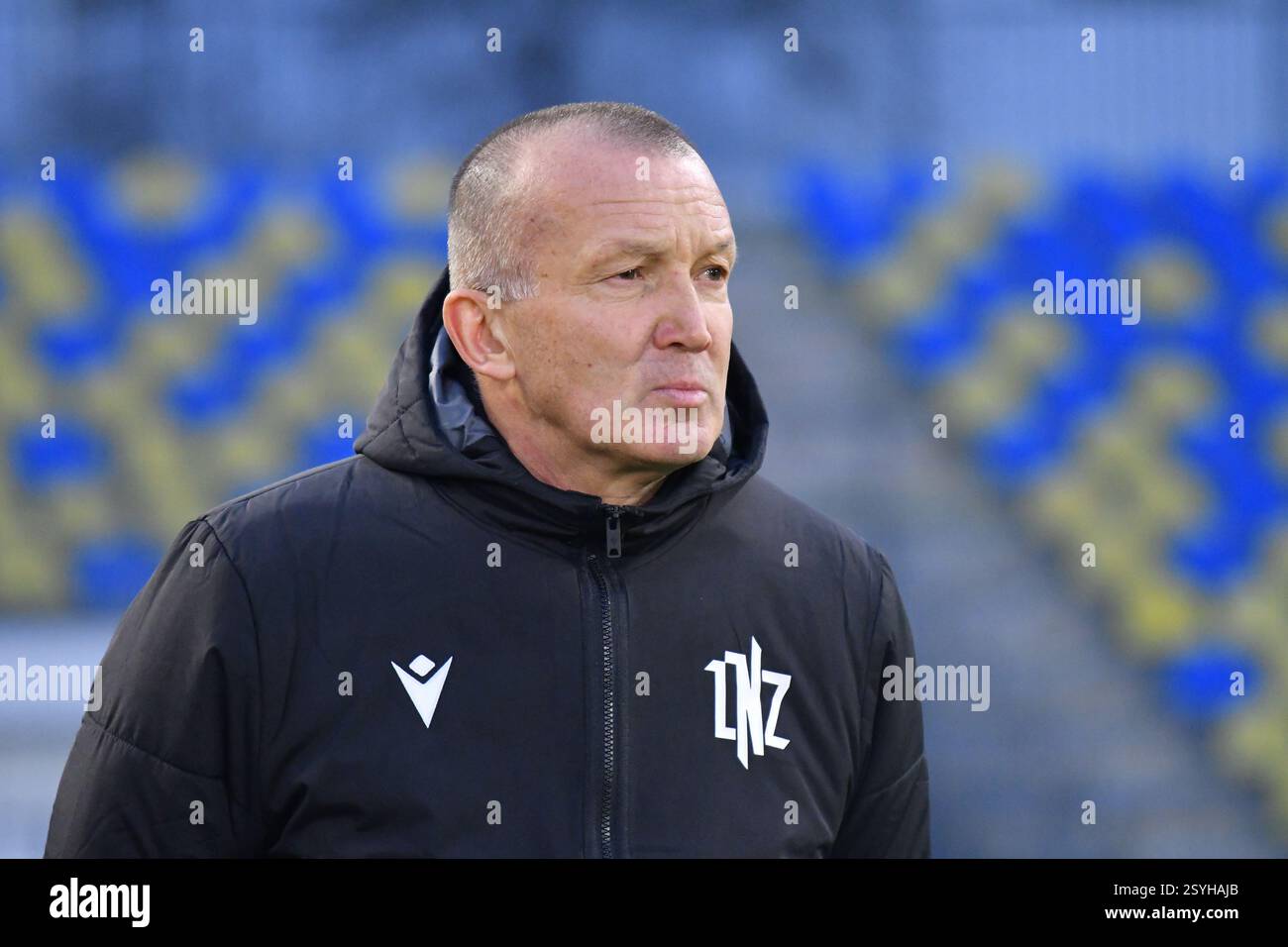 Zhytomyr, Ukraine. 28th Feb, 2025. Roman Grygorchuk head coach of LNZ ...