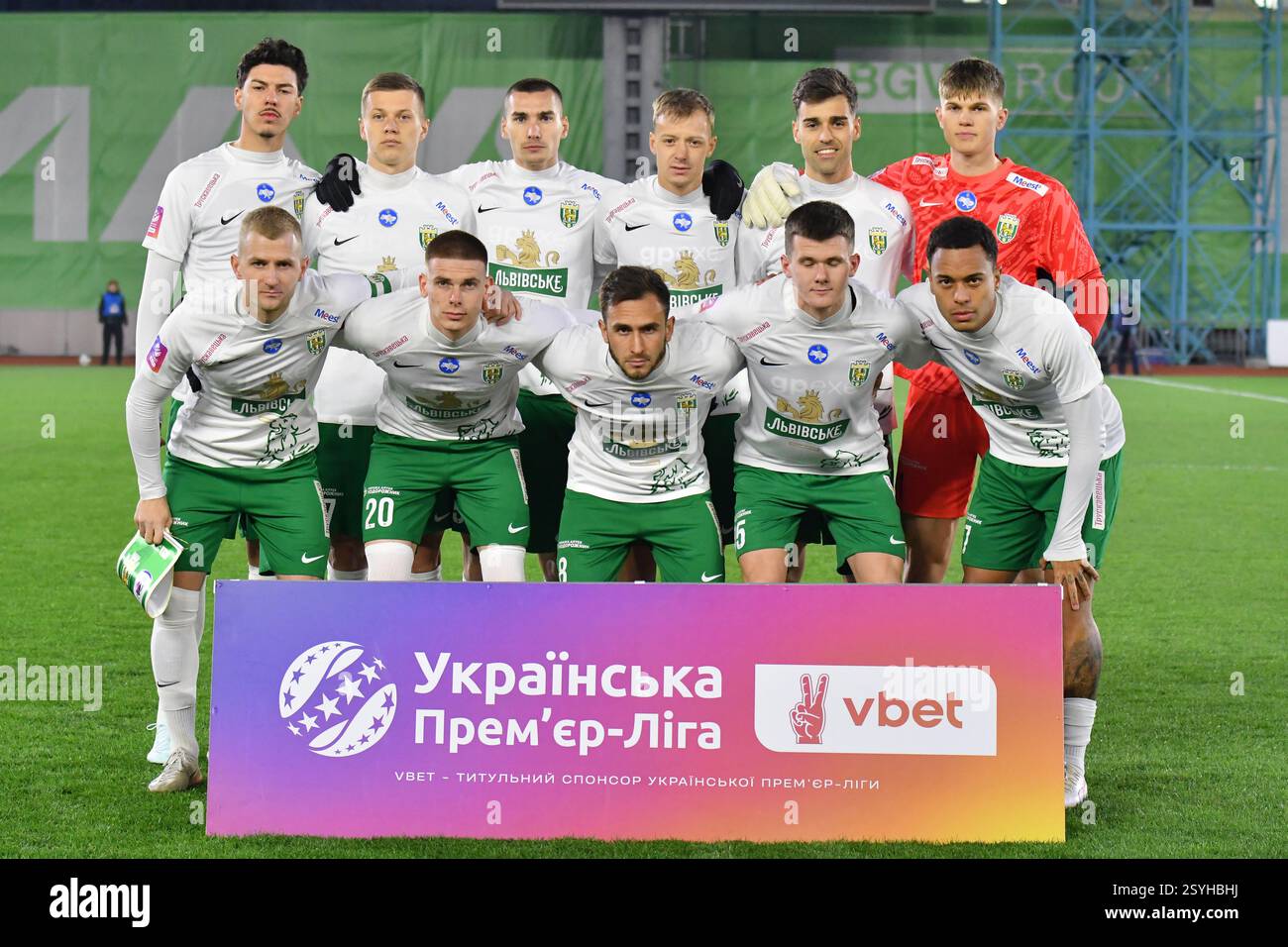 Players of Karpaty Lviv line up during Ukrainian Premier League ...