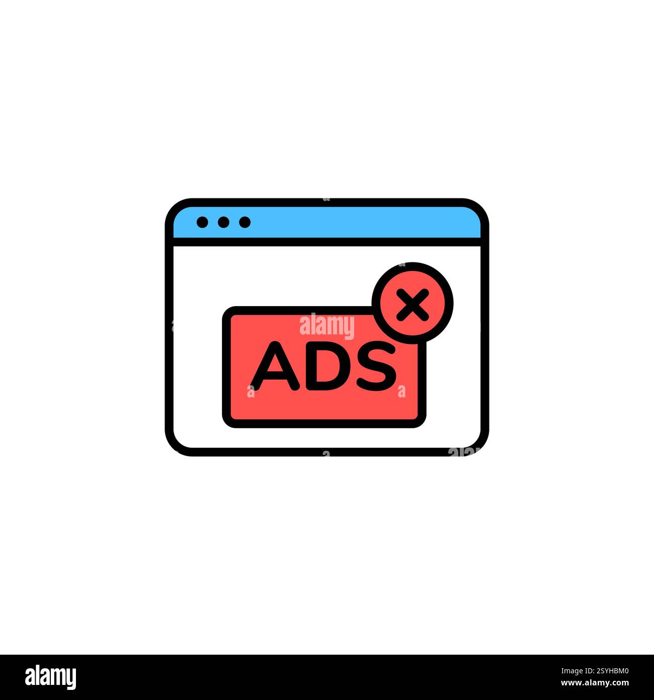 Ad blocker icon with cross symbol indicating removal or prevention of ...