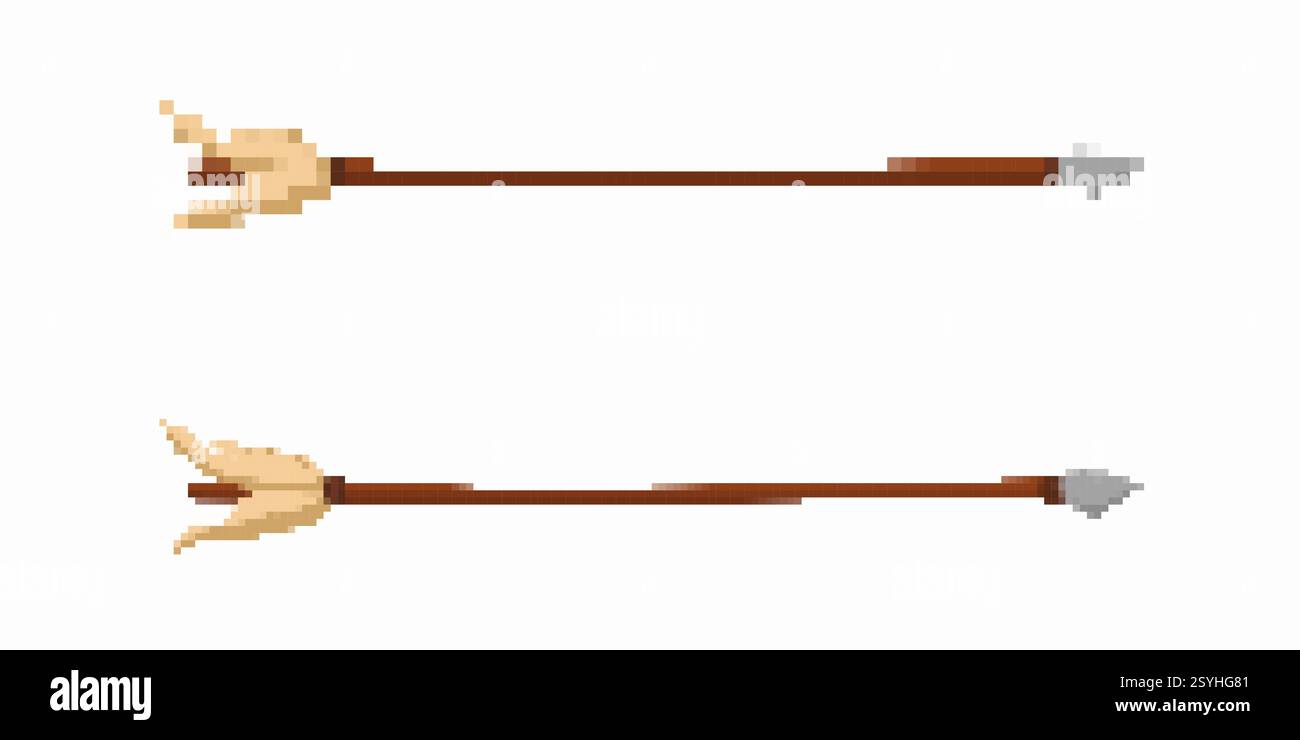 Pixel art arrows showing different tip designs and simple brown wooden ...