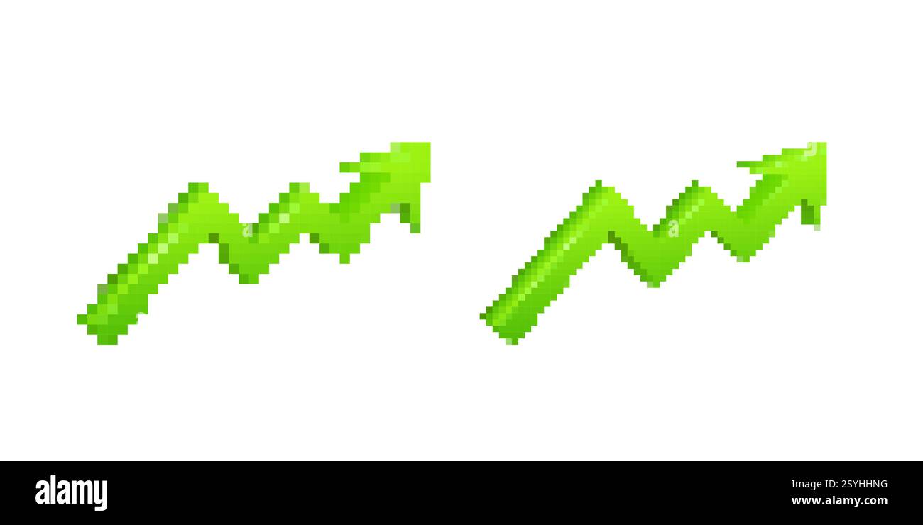Pixel art green arrow sign representing growth and progress in digital ...