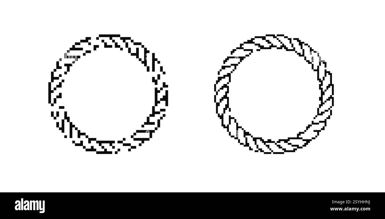 Two circular rope patterns in pixel art style with intricate twisted ...