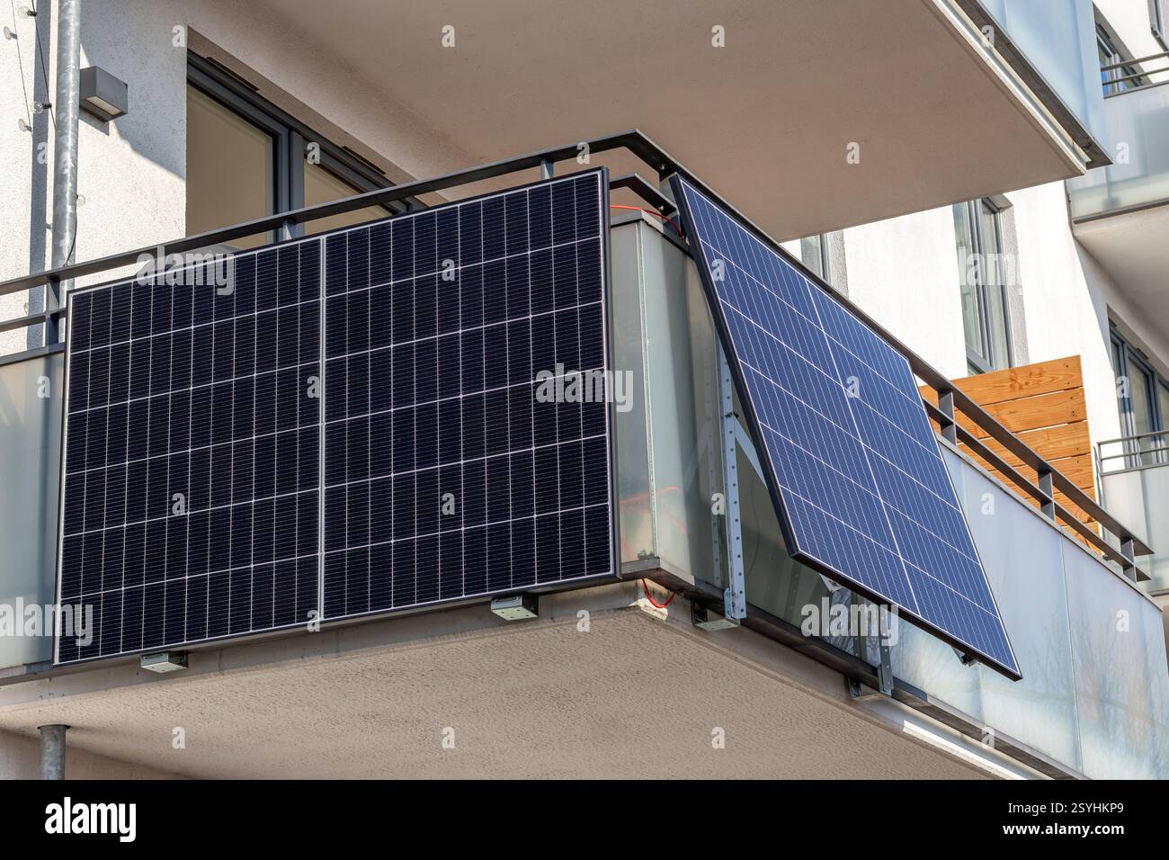 solar panels on the balcony of a new residential building Stock Photo ...