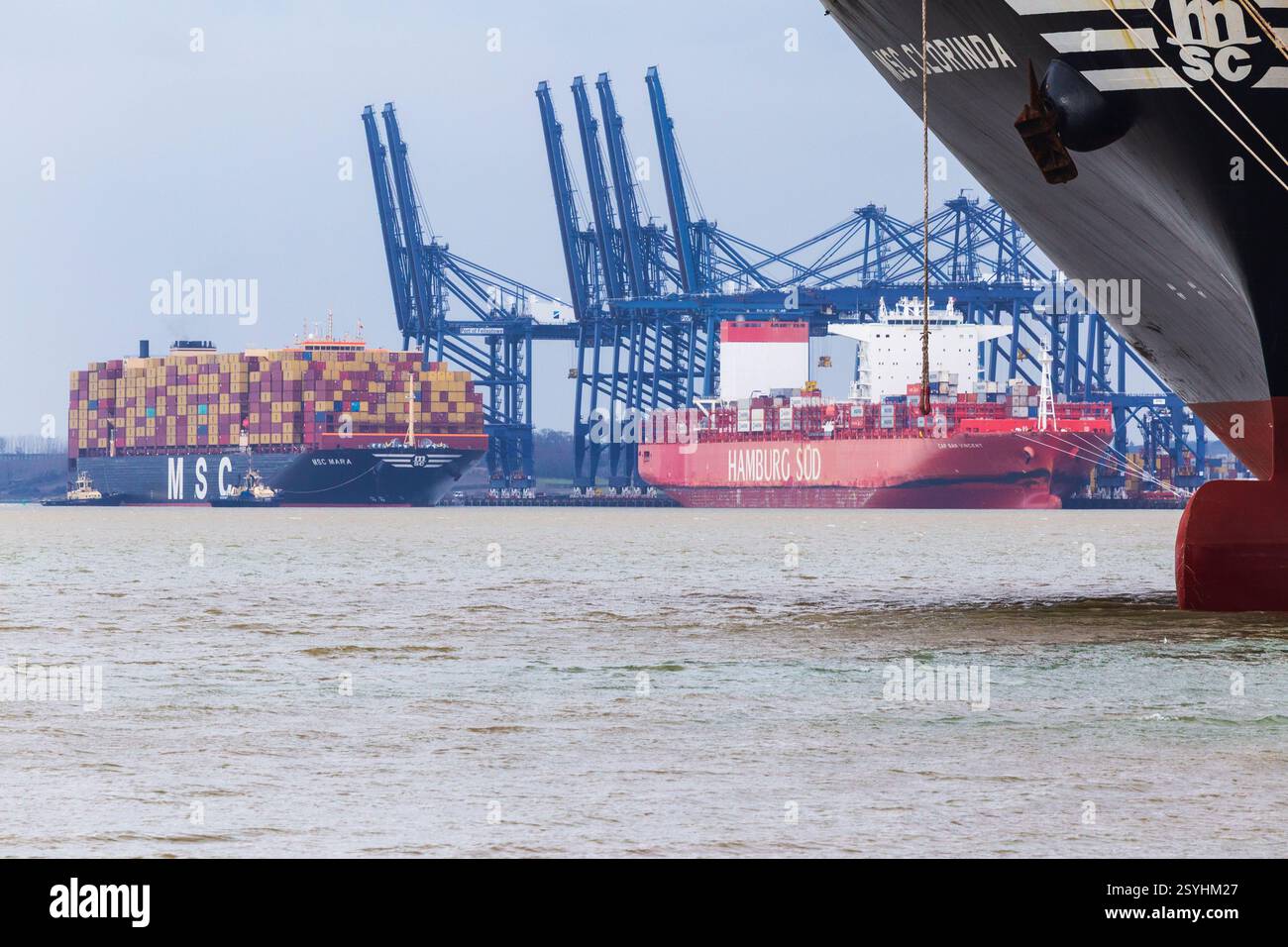Felixstowe Port Deep Water Berths with MSC Container Ships MSC Mara and ...