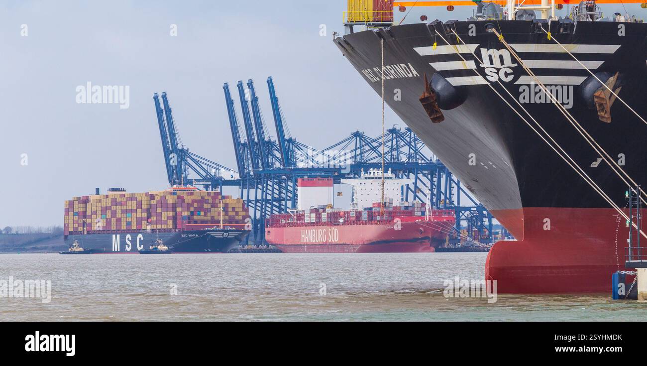 Felixstowe Port Deep Water Berths with MSC Container Ships MSC Mara and ...