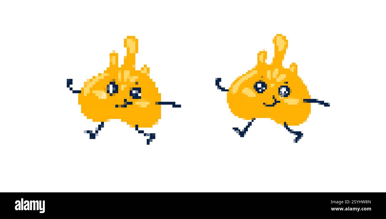 Pixel art style smiling yellow characters with cute expressions and ...