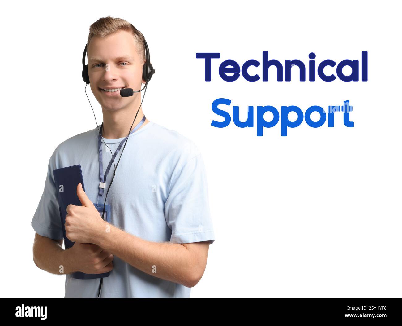 Technical support. Operator with headset on white background Stock ...