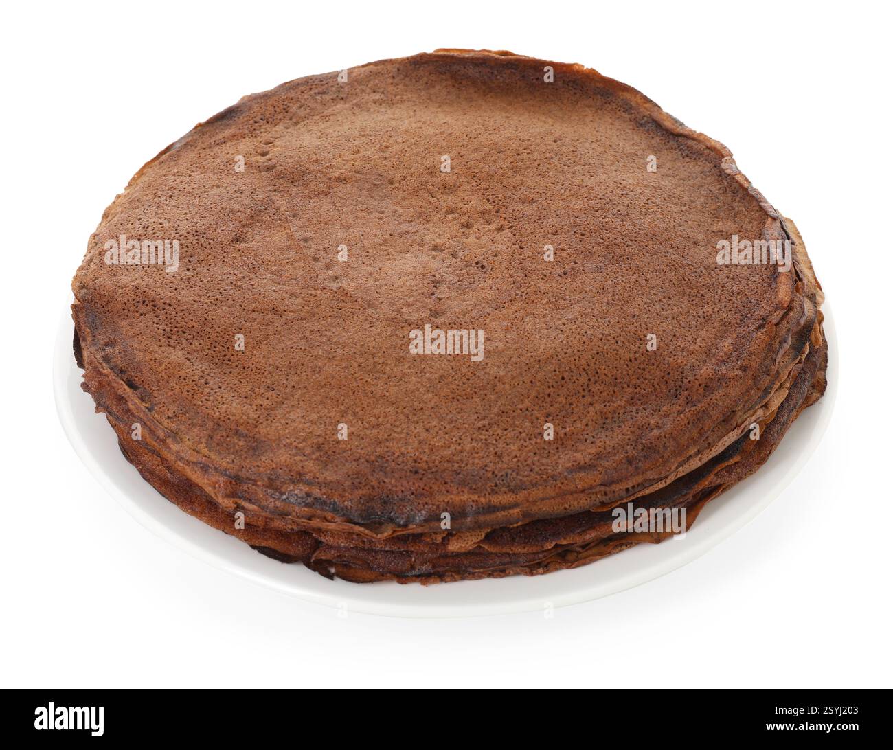 Stack of delicious chocolate crepes isolated on white Stock Photo - Alamy