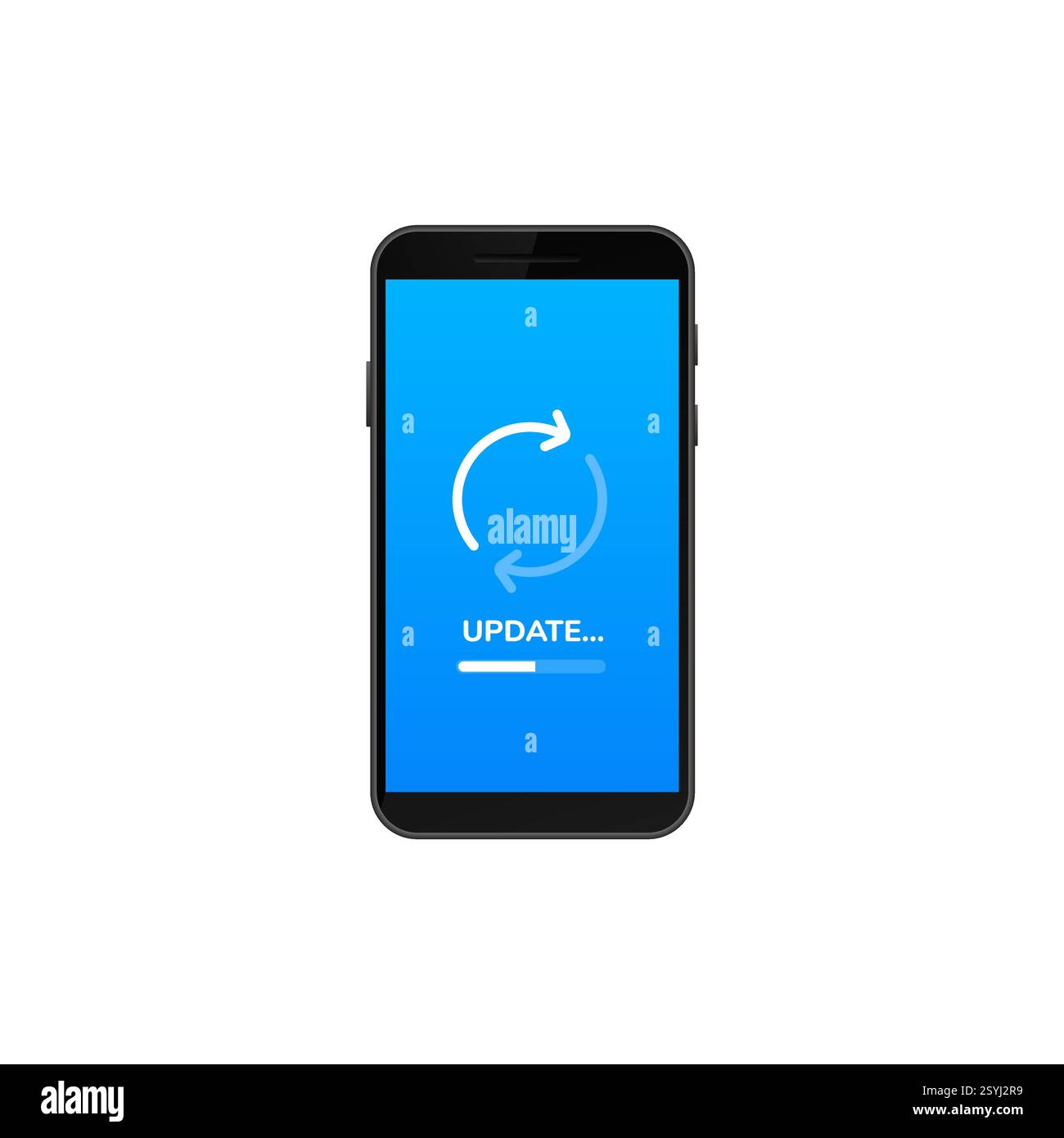 Smartphone displaying software update progress with blue background and ...