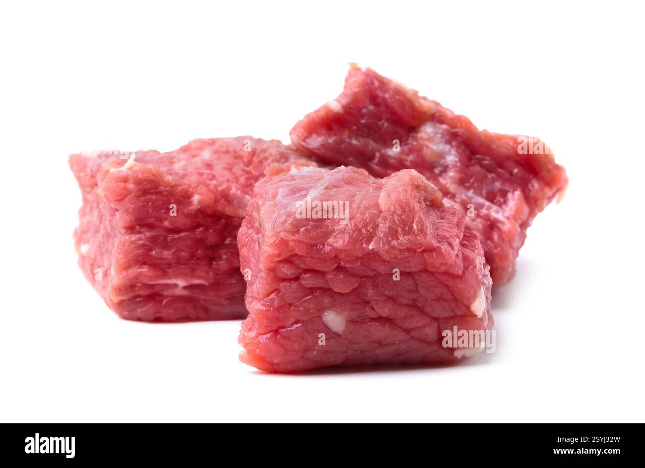 Pieces of raw beef meat isolated on white Stock Photo - Alamy