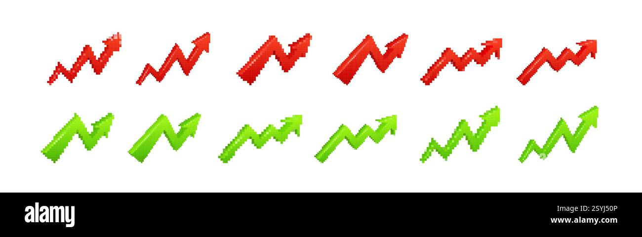 Pixel art arrows pointing upward in red and green colors indicating growth and progress Stock ...