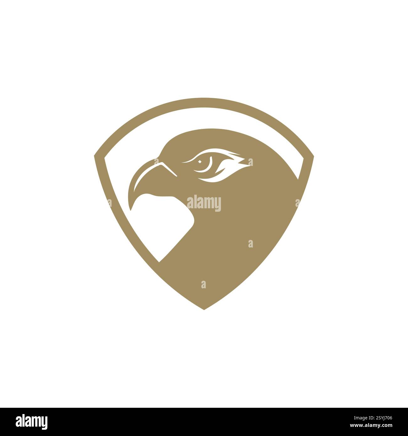 A birds head is depicted within a shield set against a white background ...