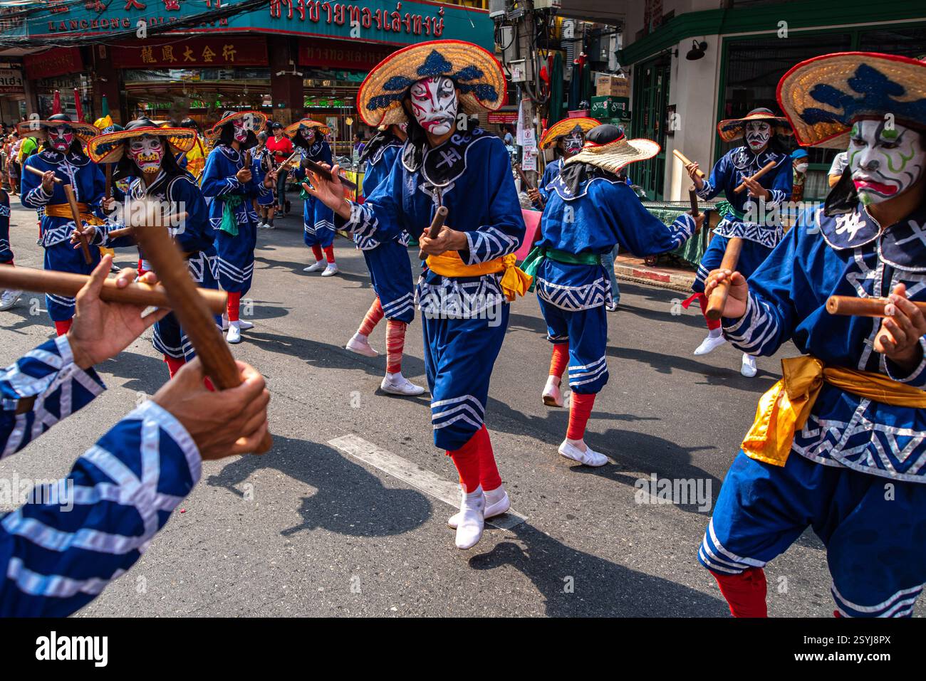 Dancers seen performing the traditional Yingge dance in Chinatown ...
