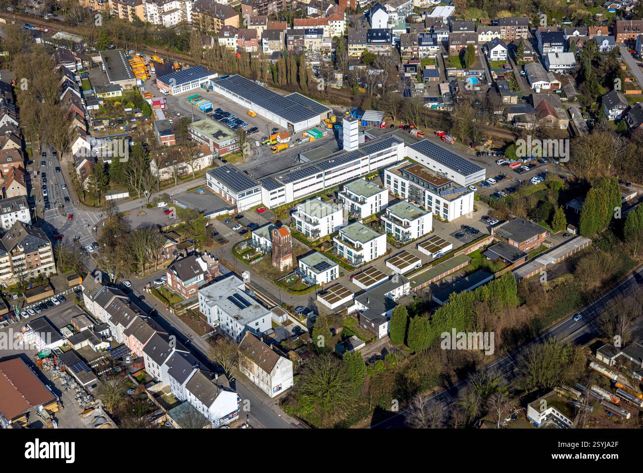 Luftbild, Feuerwehr Rettungswache und Feuerwehrturm, Neubau ...